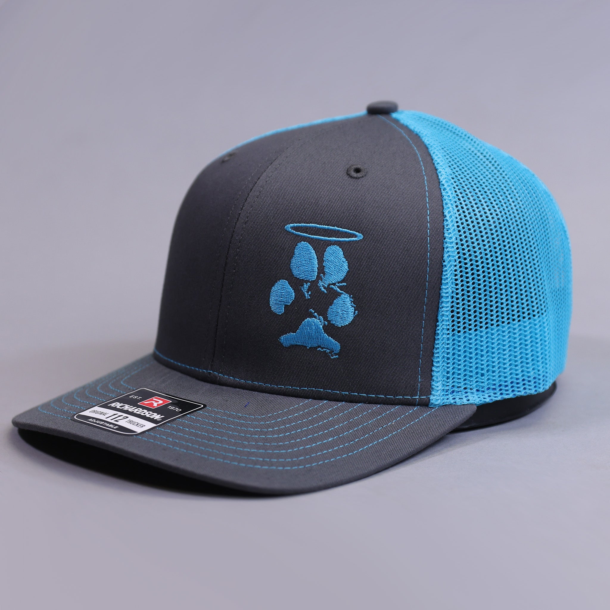 Paw Print Richardson Snapback Trucker- Charcoal/Neon Blue – Halo, Inc.