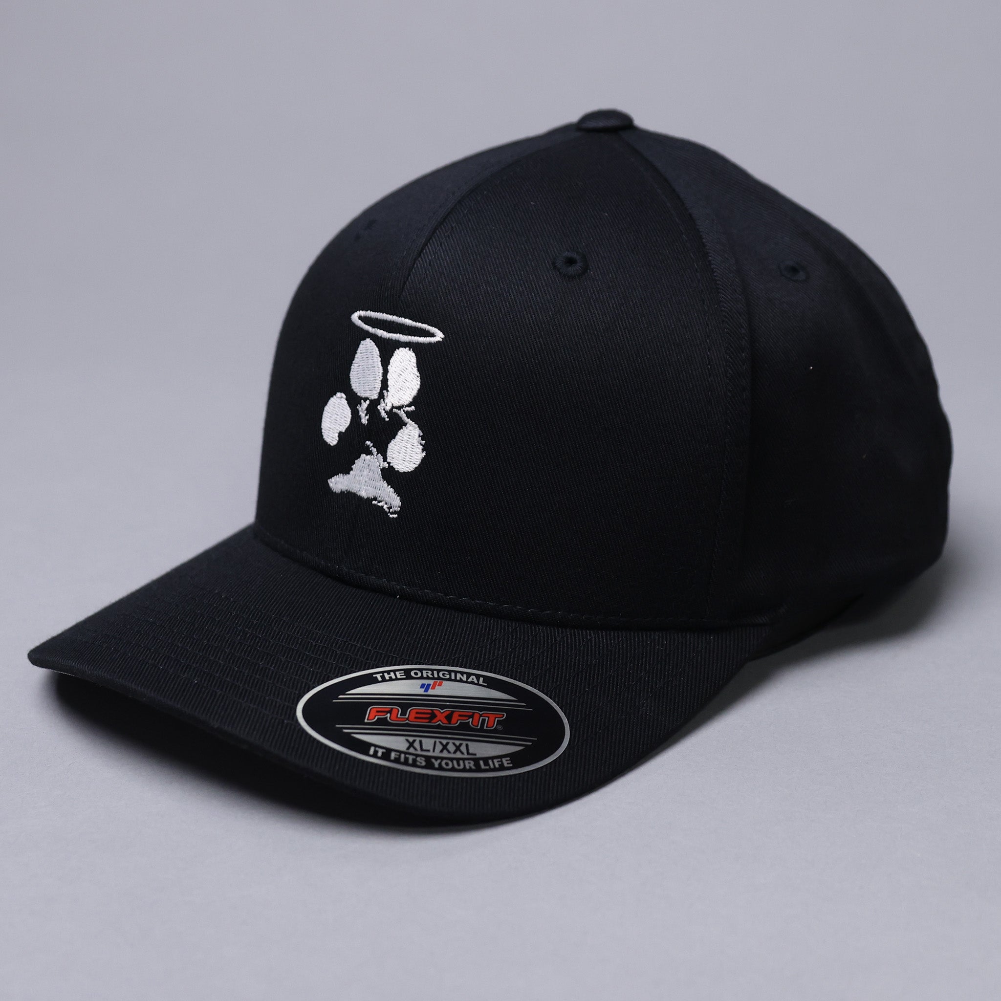 XL/2XL 2 Logo Center Paw Flexfit Hat- Black/White – Halo, Inc.